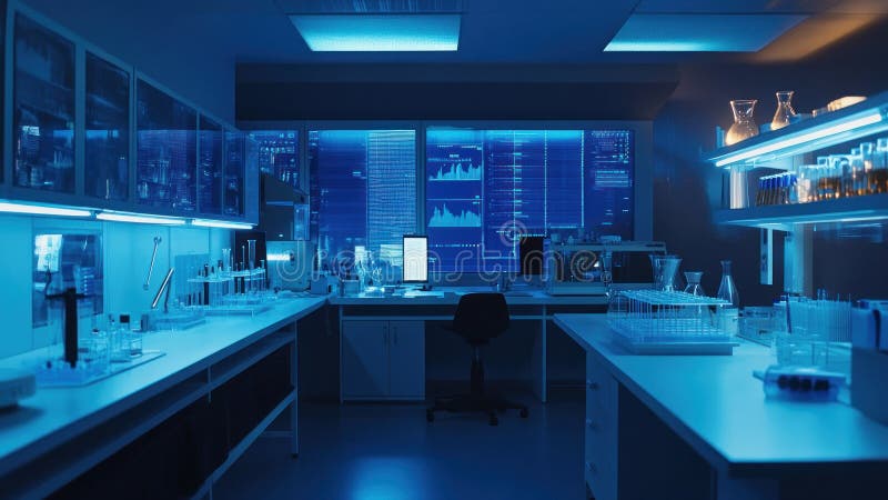 Nighttime Science Lab stock illustration. Illustration of light - 373604072