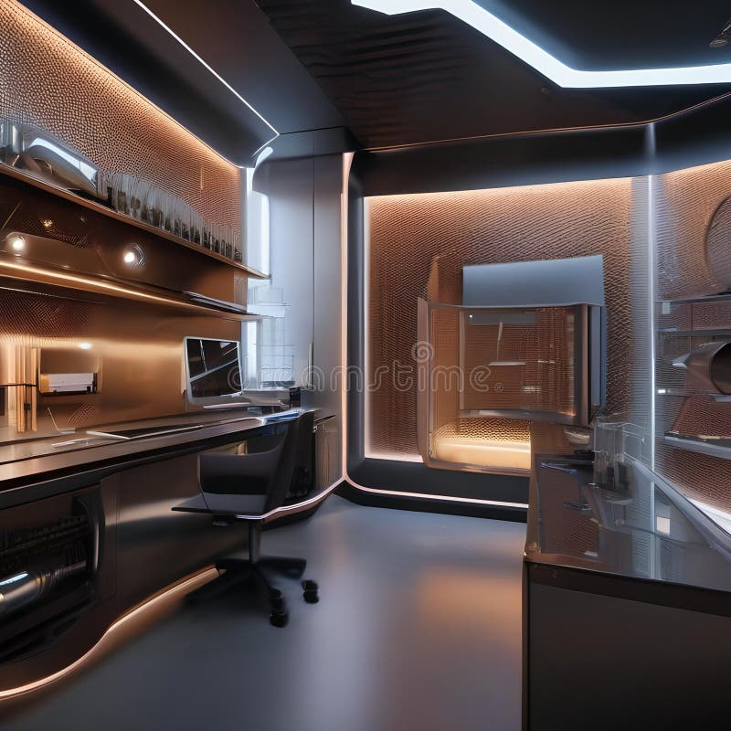 A Futuristic Laboratory-inspired Workspace with Metallic Surfaces and ...