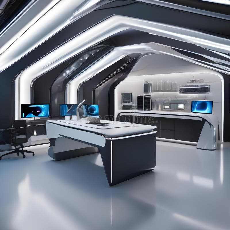 A Futuristic Laboratory-inspired Workspace with Metallic Surfaces and ...
