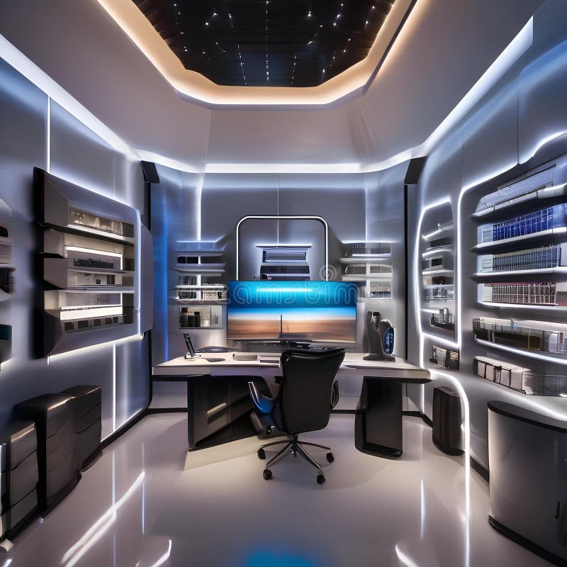 A Futuristic Laboratory-inspired Workspace with Metallic Surfaces and ...