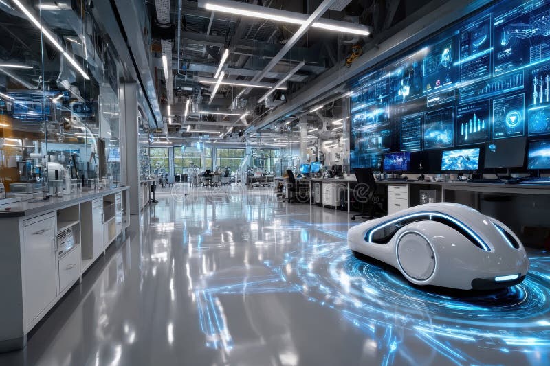 Futuristic Laboratory Interior Autonomous Vehicle Testing Facility ...