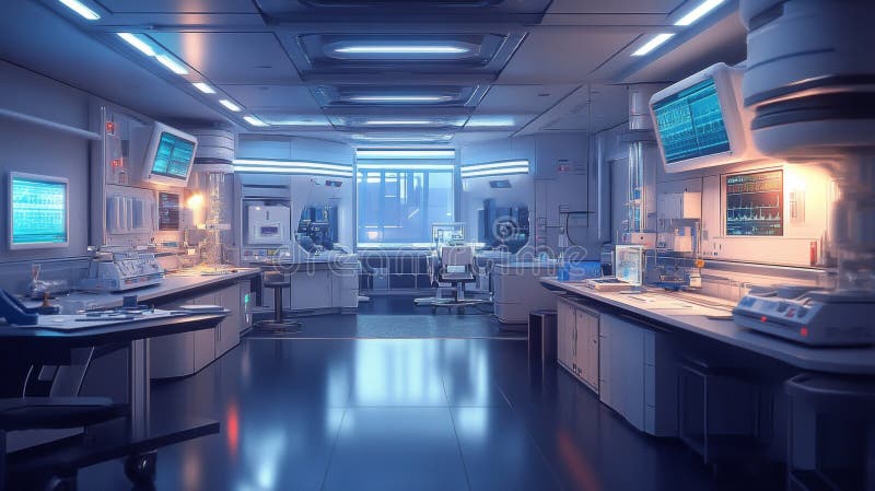 Futuristic Laboratory Interior with Bright Blue Lighting Stock ...