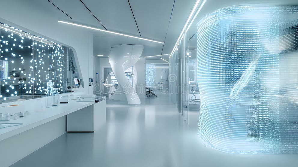 Futuristic Laboratory Interior with Glowing Cylindrical Data ...