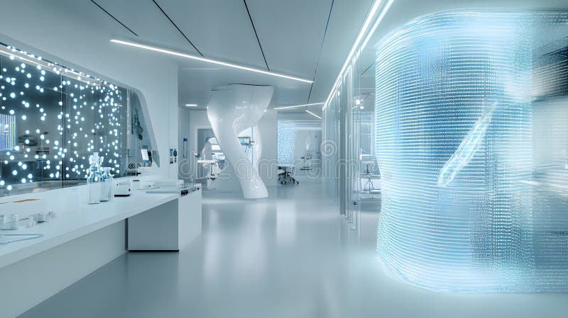 Futuristic Laboratory Interior with Glowing Cylindrical Data ...