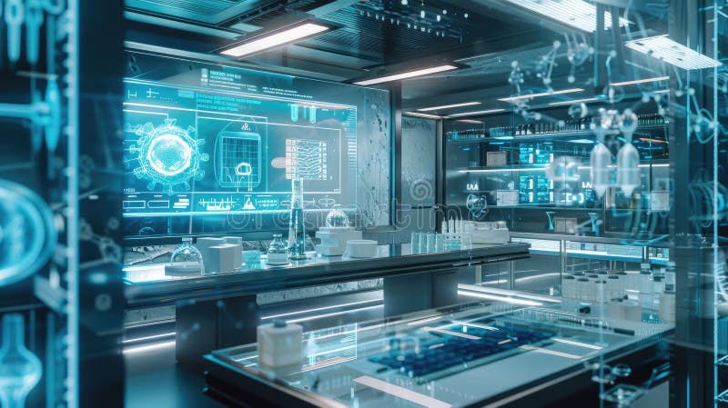 Futuristic Laboratory Interior with Holographic Displays and Scientific ...