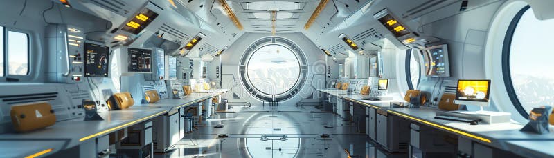 Futuristic Laboratory Interior with White Walls, Large Windows, and ...