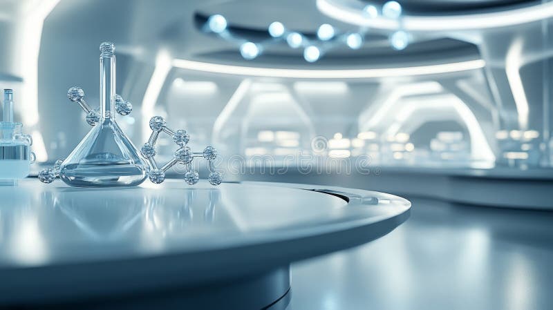Futuristic Laboratory with Molecular Structures and Glassware Stock ...