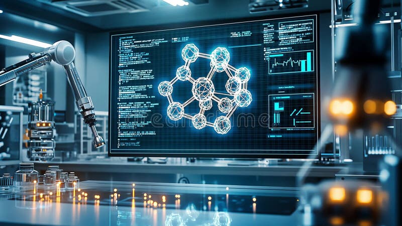 Futuristic Laboratory with Molecular Visualization and Data Analysis ...