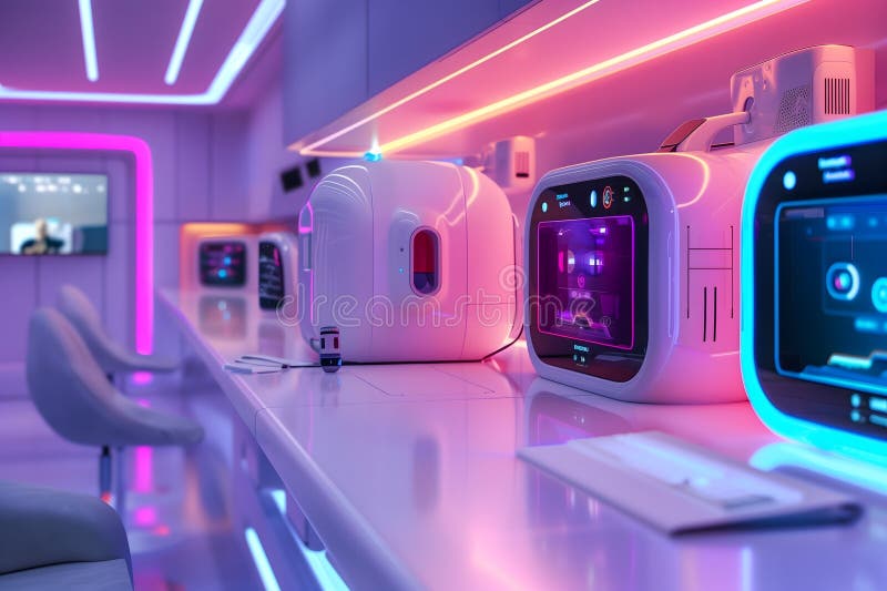 Futuristic Laboratory Neon Lighting Advanced Technological Equipment ...