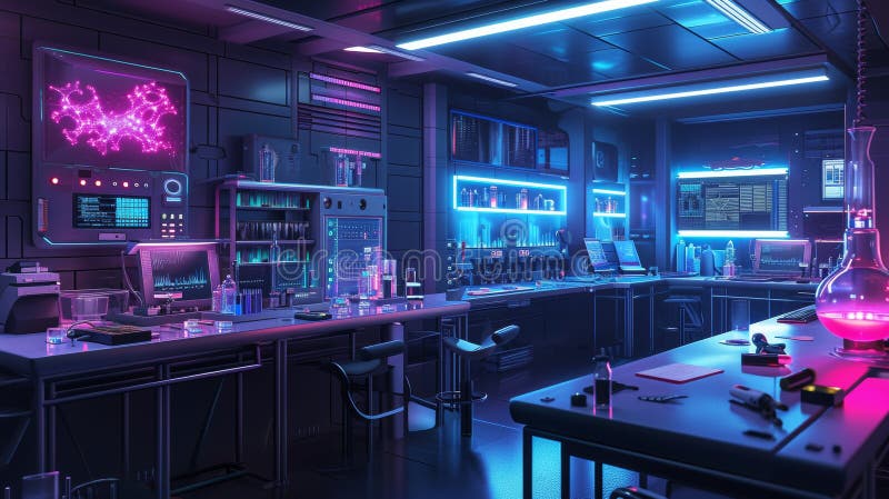Futuristic Laboratory with Neon Lighting and Advanced Technology Stock ...