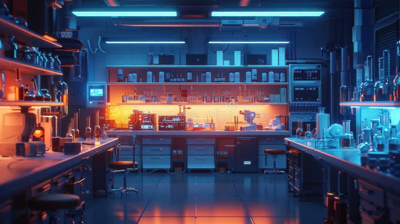 Futuristic Laboratory with Neon Lights Stock Illustration ...