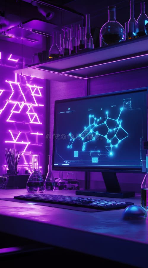 Futuristic Laboratory with Neon Lights and Digital Interface on ...