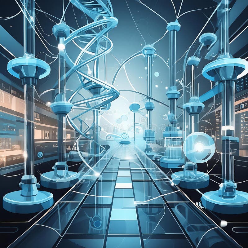 Futuristic Laboratory Pathway with Glowing Blue Structures. Generative ...