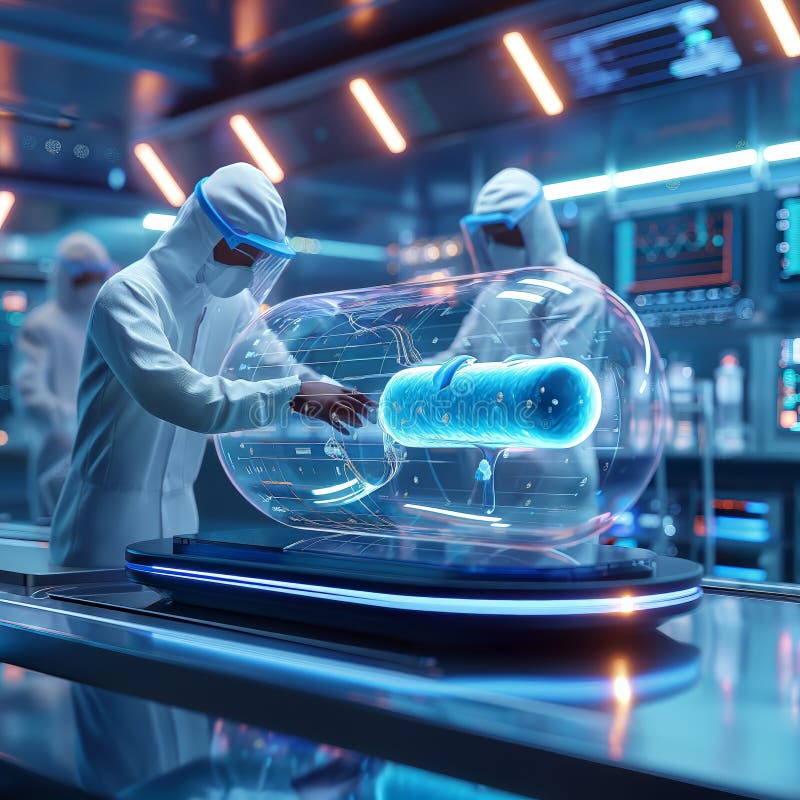 Futuristic Laboratory Crystallization Process with Blue Glowing Liquid ...