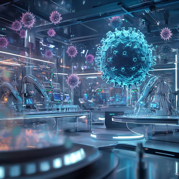 Futuristic Laboratory Scene with Advanced Robotics and Screens ...