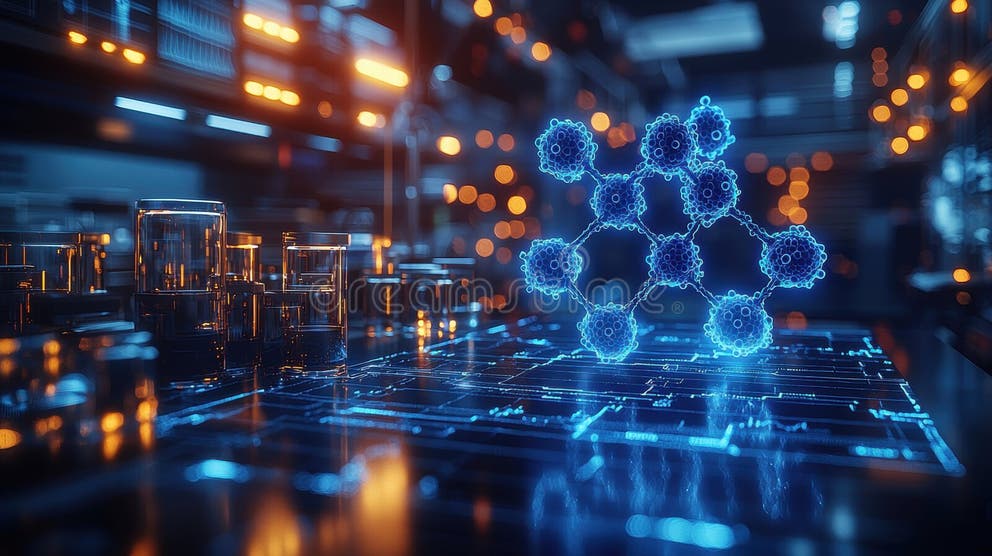 Futuristic Laboratory Scene Featuring Glowing Molecular Structure ...