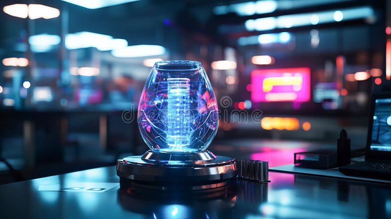 Futuristic Laboratory Scene with Glowing Device Illuminating Quantum ...