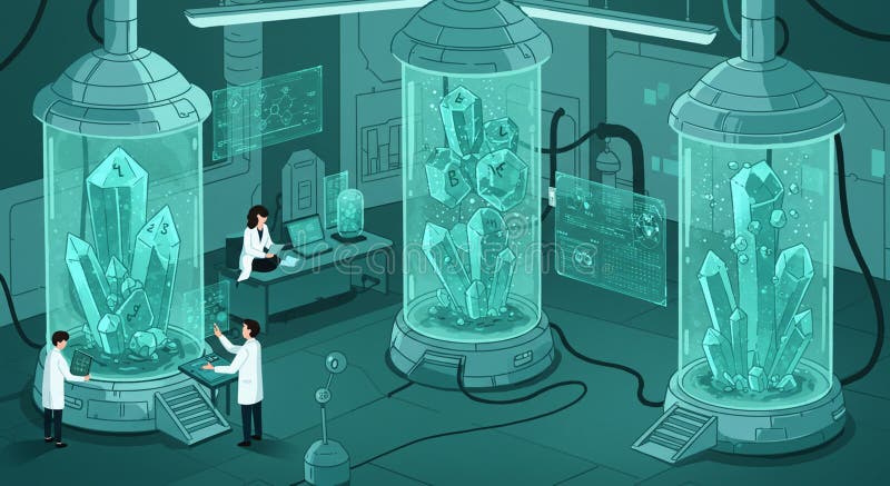 A Futuristic Laboratory Scene with Three Large Cylindrical Glass Chambers Containing Stock ...