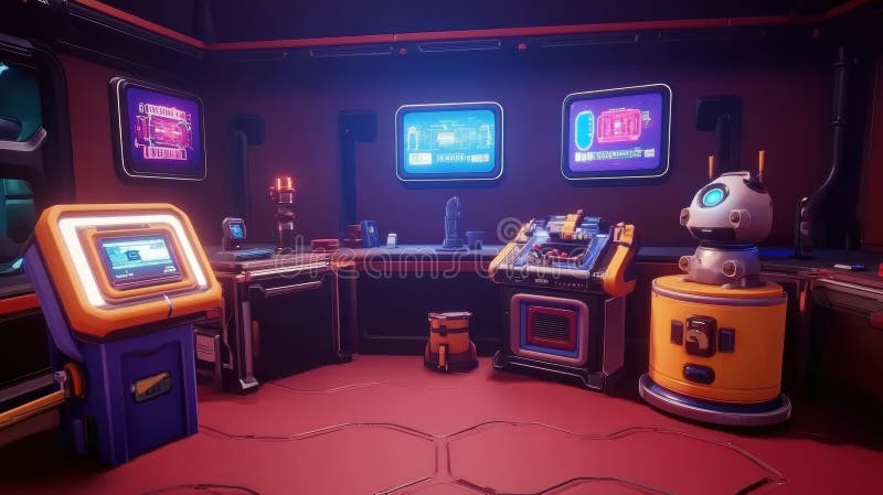 Sci-Fi Lab Interior stock illustration. Illustration of robot - 367638340