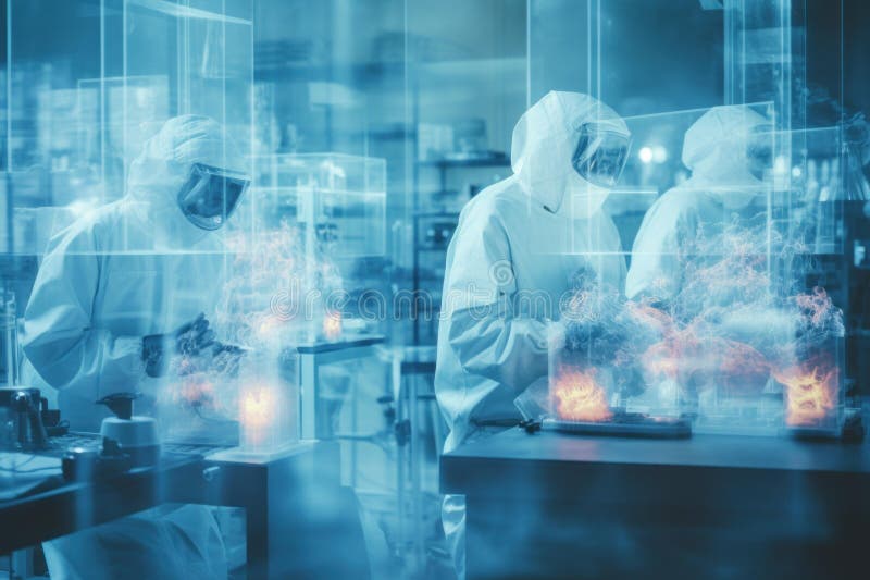 Futuristic Laboratory with Scientists Conducting Experiment Stock ...