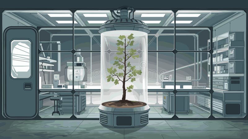 Futuristic Laboratory with a Tree in a Glass Capsule Stock Illustration ...