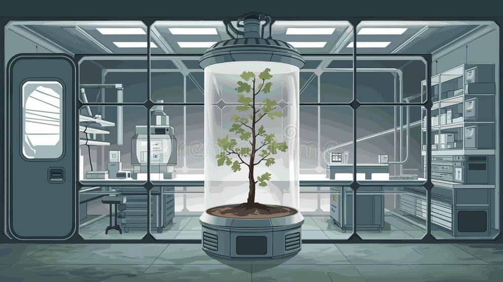 Futuristic Laboratory with a Tree in a Glass Capsule Stock Illustration ...