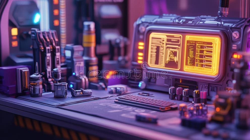 Futuristic Laboratory Workspace with HighTech Gadgets and Screens Stock ...