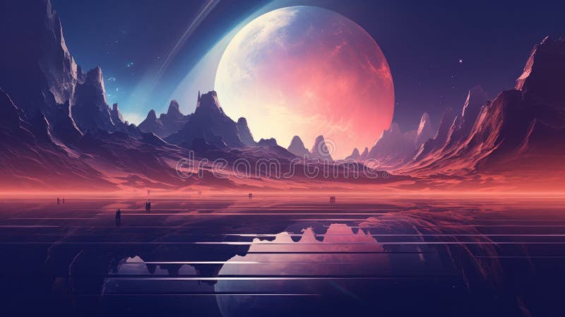Futuristic Landscape in Abstract Forms and Colors Stock Illustration ...