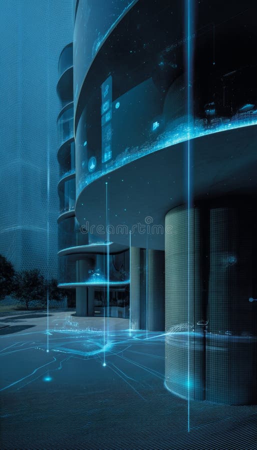 Futuristic Landscape Design Model Featuring Blue Rays and Data ...