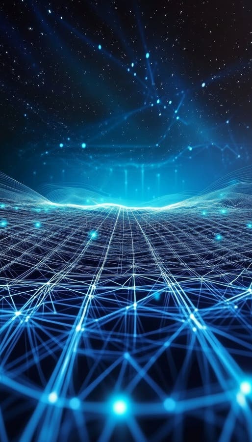 Futuristic Landscape Featuring Abstract Blue Grid Design and Advanced ...