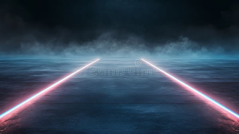 A Futuristic Landscape with Glowing Laser Beams Cutting through Mist ...