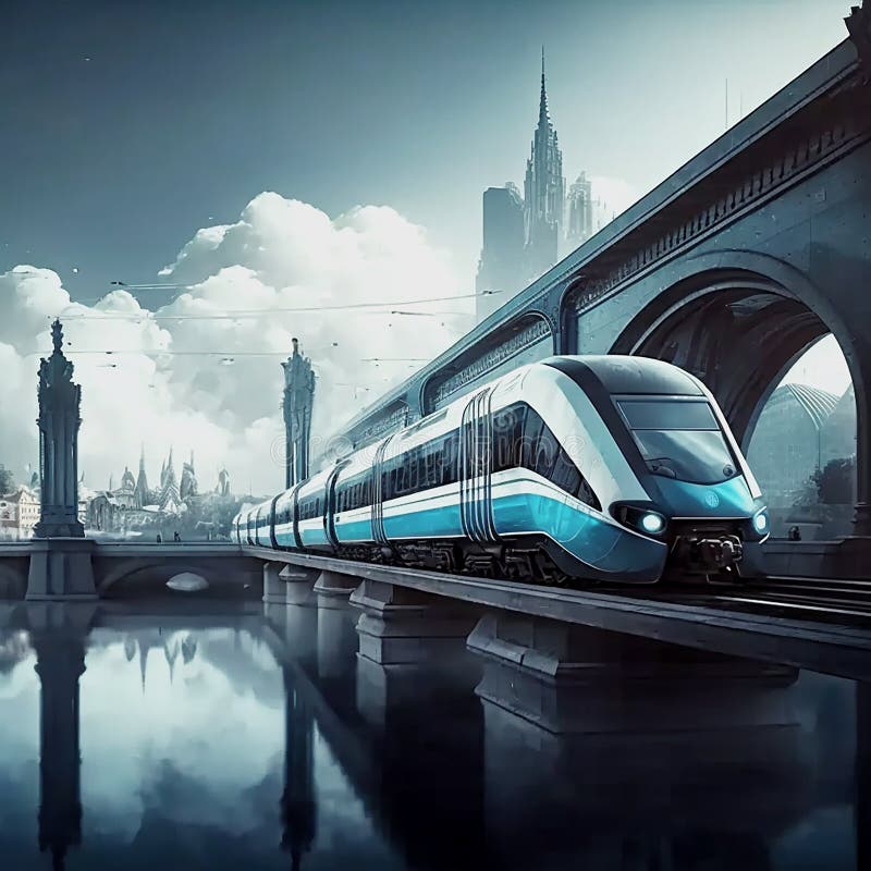 Futuristic Landscape with the Movement of a High-speed Train on the ...