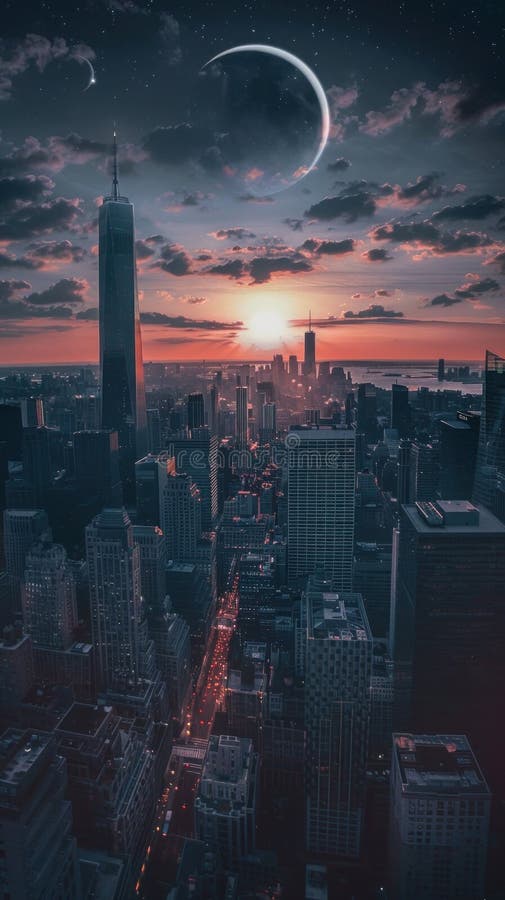 Futuristic Landscape of Solar Eclipse Over the City, Solar Eclipse 2024 ...