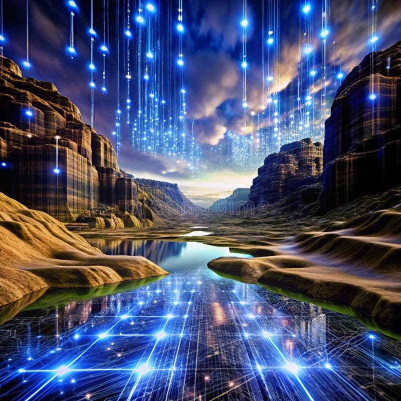 Futuristic Landscapes with Floating Data Streams, Holograms, and Matrix ...