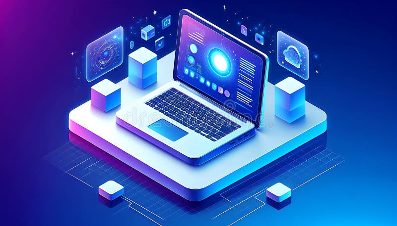 Futuristic Laptop with Advanced Data Analytics Display Stock ...