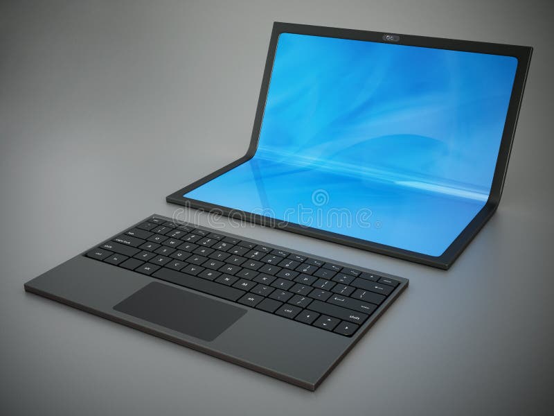 Futuristic Laptop Computer with Foldable Screen. 3D Illustration Stock ...
