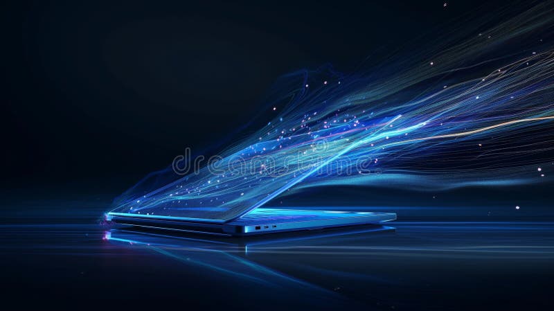 Futuristic Laptop with Digital Light Trails Stock Image - Image of ...