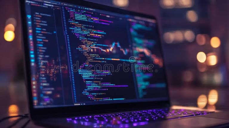 Futuristic Laptop Display Featuring Advanced Coding Concepts and ...