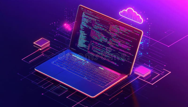 Futuristic Laptop Displaying Coding in a Vibrant Digital Environment at ...