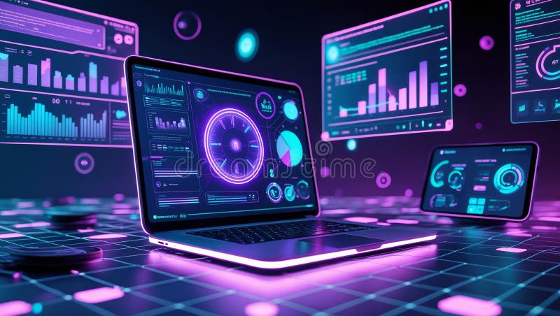 Futuristic Laptop Displaying Data Analytics and Visualization with ...