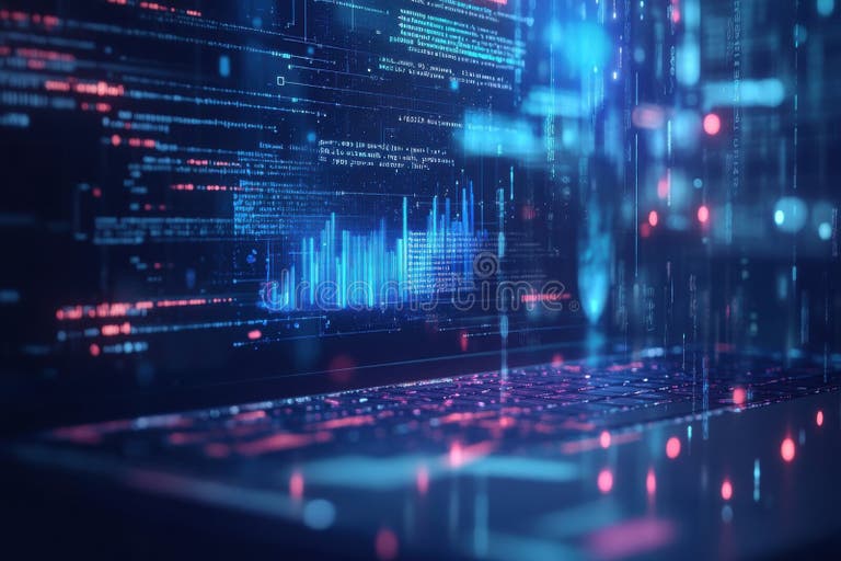 Futuristic Laptop Displaying Digital Data and Code in a Vibrant, High ...