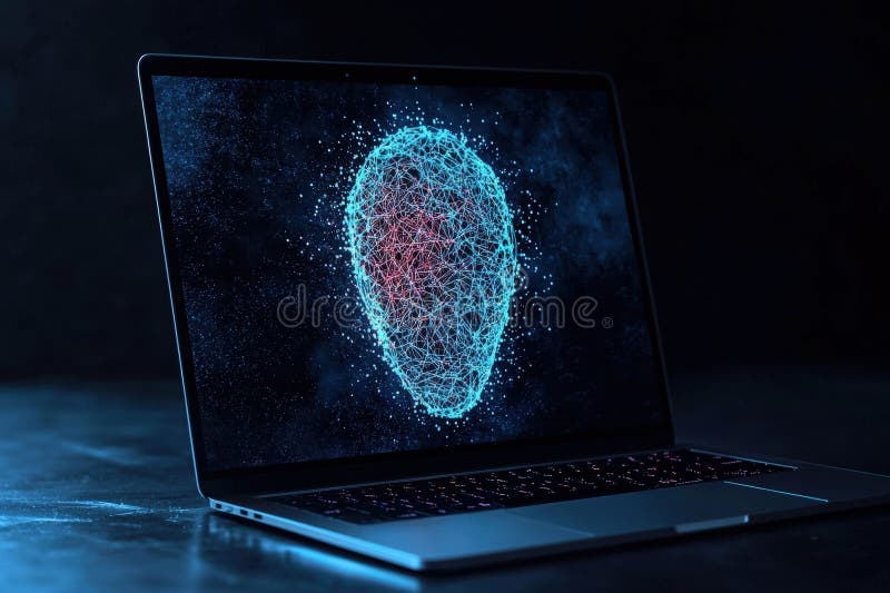 A Futuristic Laptop Displaying a Glowing Abstract Representation of a ...