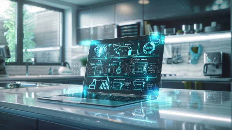 Futuristic Laptop Displaying Smart Home Technology Interfaces on ...