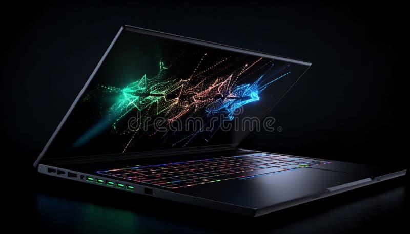 Futuristic Laptop Glows in Dark, Connecting Global Communications ...