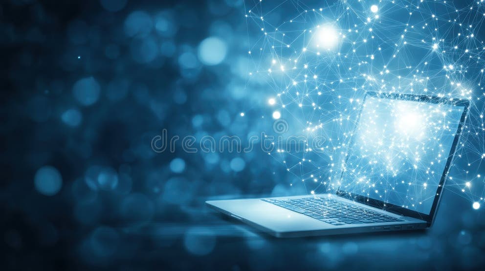 A Futuristic Laptop Glows with Digital Connections, Representing ...