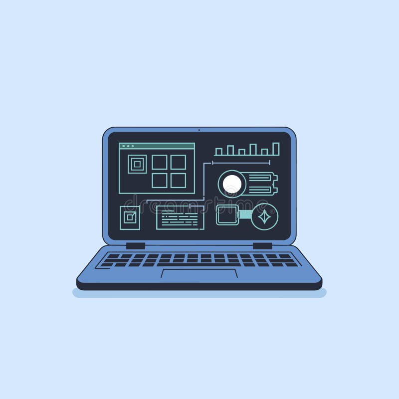 Futuristic Laptop Interface with Glowing Holographic Display Stock ...