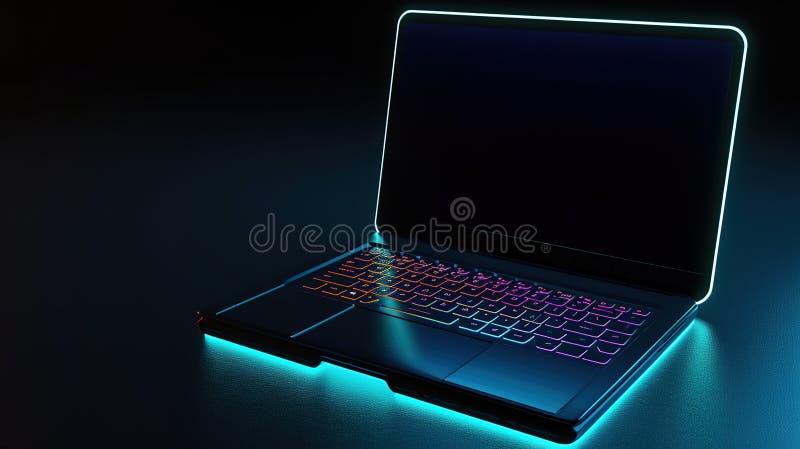 Futuristic Laptop with Neon Blue and Green Backlight, Hi-tech Device in ...