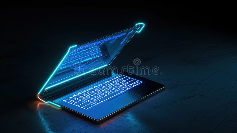 Futuristic Laptop with Neon Blue and Green Backlight, Hi-tech Device in ...