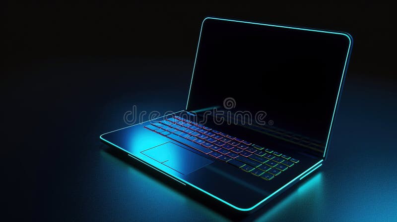 Futuristic Laptop with Neon Blue and Green Backlight, Hi-tech Device in ...