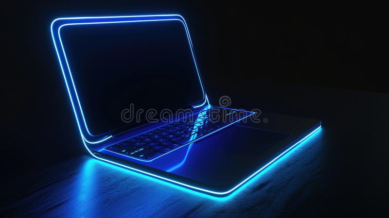 Futuristic Laptop with Neon Blue and Green Backlight, Hi-tech Device in ...